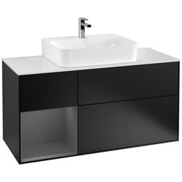 Villeroy & Boch Villeroy und Boch Finion Waschtischunterschrank F161GKPD 120cm, Abdeckplatte white matt, Regal links Anthracite matt, Black matt lacquer
