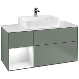 Villeroy & Boch Villeroy und Boch Finion Waschtischunterschrank F161GFGM 120cm, Abdeckplatte white matt, Regal links Glossy white lacquer, Olive Matt Lacquer