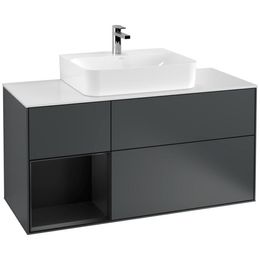 Villeroy & Boch Villeroy und Boch Finion Waschtischunterschrank F161PDHG 120cm, Abdeckplatte white matt, Regal links Black matt lacquer, Midnight Blue Matt Lacquer