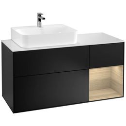 Villeroy & Boch Villeroy und Boch Finion Waschtischunterschrank G151PCPD 120cm, Abdeckplatte white matt, Emotion, Regal links Oak Veneer, Black matt lacquer