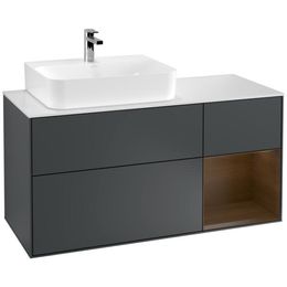 Villeroy & Boch Villeroy und Boch Finion Waschtischunterschrank G151GNHG 120cm, Abdeckplatte white matt, Emotion, Regal links Walnut veneer, Midnight Blue Matt Lacquer