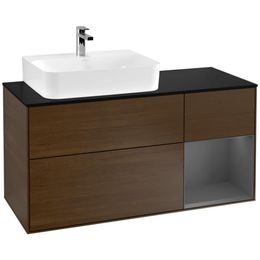 Villeroy & Boch Villeroy und Boch Finion Waschtischunterschrank G152GKGN 120cm, Abdeckplatte black matt, Emotion, Regal links Anthracite matt, Walnut veneer