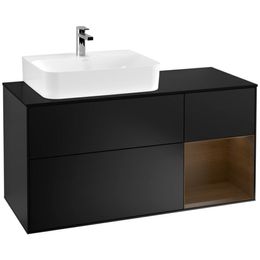 Villeroy & Boch Villeroy und Boch Finion Waschtischunterschrank G152GNPD 120cm, Abdeckplatte black matt, Emotion, Regal links Walnut veneer, Black matt lacquer