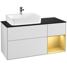 Villeroy & Boch Villeroy und Boch Finion Waschtischunterschrank G152HFMT 120cm, Abdeckplatte black matt, Emotion, Regal links Gold matt, White matt lacquer