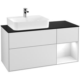 Villeroy & Boch Villeroy und Boch Finion Waschtischunterschrank F152GFMT 120cm, Abdeckplatte black matt, Regal rechts Glossy white lacquer, White matt lacquer