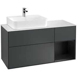 Villeroy & Boch Villeroy und Boch Finion Waschtischunterschrank F151PDHG 120cm, Abdeckplatte white matt, Regal rechts Black matt lacquer, Midnight Blue Matt Lacquer
