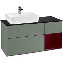 Villeroy & Boch Villeroy und Boch Finion Waschtischunterschrank F152HBGM 120cm, Abdeckplatte black matt, Regal rechts Peony, Olive Matt Lacquer