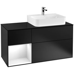 Villeroy & Boch Villeroy und Boch Finion Waschtischunterschrank G142GFPD 120cm, Abdeckplatte black matt, Emotion, Regal links Glossy white lacquer, Black matt lacquer