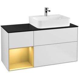 Villeroy & Boch Villeroy und Boch Finion Waschtischunterschrank G142HFMT 120cm, Abdeckplatte black matt, Emotion, Regal links Gold matt, White matt lacquer