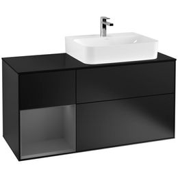 Villeroy & Boch Villeroy und Boch Finion Waschtischunterschrank G142GKPD 120cm, Abdeckplatte black matt, Emotion, Regal links Anthracite matt, Black matt lacquer