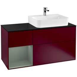 Villeroy & Boch Villeroy und Boch Finion Waschtischunterschrank G142GMHB 120cm, Abdeckplatte black matt, Emotion, Regal links Olive Matt Lacquer, Peony Matt