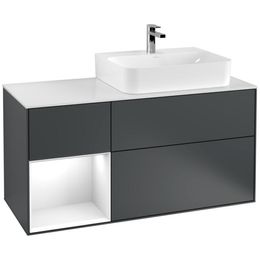 Villeroy & Boch Villeroy und Boch Finion Waschtischunterschrank F141GFHG 120cm, Abdeckplatte glass white Matt, Regal links Glossy white lacquer, Midnight Blue Matt Lacquer