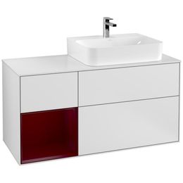 Villeroy & Boch Villeroy und Boch Finion Waschtischunterschrank F141HBMT 120cm, Abdeckplatte glass white Matt, Regal links Peony, White matt lacquer