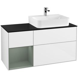 Villeroy & Boch Villeroy und Boch Finion Waschtischunterschrank G142GMGF 120cm, Abdeckplatte black matt, Emotion, Regal links Olive Matt Lacquer, Glossy white lacquer