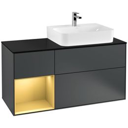 Villeroy & Boch Villeroy und Boch Finion Waschtischunterschrank G142HFHG 120cm, Abdeckplatte black matt, Emotion, Regal links Gold matt, Midnight Blue Matt Lacquer
