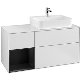Villeroy & Boch Villeroy und Boch Finion Waschtischunterschrank F141PDMT 120cm, Abdeckplatte glass white Matt, Regal links Black matt lacquer, White matt lacquer