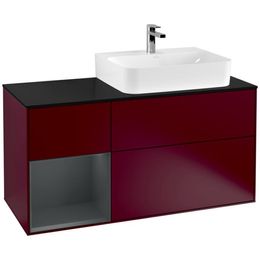 Villeroy & Boch Villeroy und Boch Finion Waschtischunterschrank G142HGHB 120cm, Abdeckplatte black matt, Emotion, Regal links Midnight Blue Matt Lacquer, Peony Matt