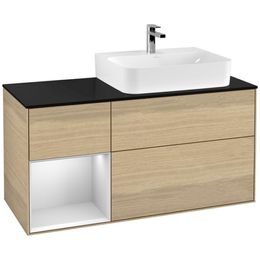 Villeroy & Boch Villeroy und Boch Finion Waschtischunterschrank G142MTPC 120cm, Abdeckplatte black matt, Emotion, Regal links White matt lacquer, Oak Veneer