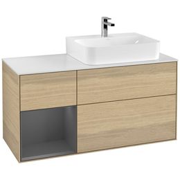 Villeroy & Boch Villeroy und Boch Finion Waschtischunterschrank F141GKPC 120cm, Abdeckplatte glass white Matt, Regal links Anthracite matt, Oak Veneer