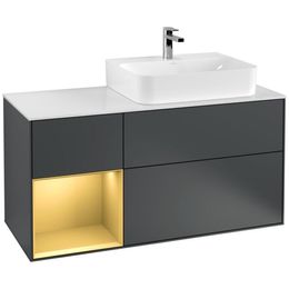 Villeroy & Boch Villeroy und Boch Finion Waschtischunterschrank F141HFHG 120cm, Abdeckplatte glass white Matt, Regal links Gold matt, Midnight Blue Matt Lacquer