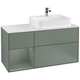 Villeroy & Boch Villeroy und Boch Finion Waschtischunterschrank F141GMGM 120cm, Abdeckplatte glass white Matt, Regal links Olive Matt Lacquer, Olive Matt Lacquer