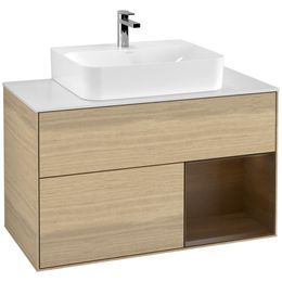 Villeroy & Boch Villeroy und Boch Finion Waschtischunterschrank G121GNPC 100cm, Abdeckplatte white matt, Emotion, Regal rechts Walnut veneer, Oak Veneer
