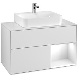 Villeroy & Boch Villeroy und Boch Finion Waschtischunterschrank G121GFMT 100cm, Abdeckplatte white matt, Emotion, Regal rechts Glossy white lacquer, White matt lacquer