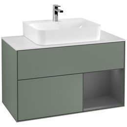 Villeroy & Boch Villeroy und Boch Finion Waschtischunterschrank G121GKGM 100cm, Abdeckplatte white matt, Emotion, Regal rechts Anthracite matt, Olive Matt Lacquer
