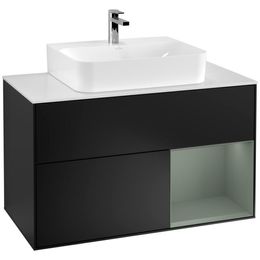 Villeroy & Boch Villeroy und Boch Finion Waschtischunterschrank G121GMPD 100cm, Abdeckplatte white matt, Emotion, Regal rechts Olive Matt Lacquer, Black matt lacquer