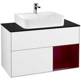 Villeroy & Boch Villeroy und Boch Finion Waschtischunterschrank G122HBGF 100cm, Abdeckplatte black matt, Emotion, Regal rechts Peony, Glossy white lacquer