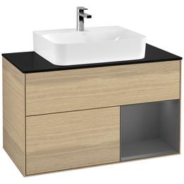 Villeroy & Boch Villeroy und Boch Finion Waschtischunterschrank G122GKPC 100cm, Abdeckplatte black matt, Emotion, Regal rechts Anthracite matt, Oak Veneer