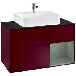 Villeroy & Boch Villeroy und Boch Finion Waschtischunterschrank G122GMHB 100cm, Abdeckplatte black matt, Emotion, Regal rechts Olive Matt Lacquer, Peony Matt