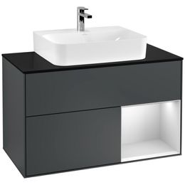 Villeroy & Boch Villeroy und Boch Finion Waschtischunterschrank G122MTHG 100cm, Abdeckplatte black matt, Emotion, Regal rechts White matt lacquer, Midnight Blue Matt Lacquer