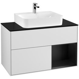 Villeroy & Boch Villeroy und Boch Finion Waschtischunterschrank G122PDMT 100cm, Abdeckplatte black matt, Emotion, Regal rechts Black matt lacquer, White matt lacquer