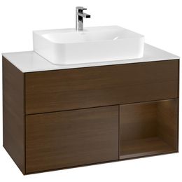 Villeroy & Boch Villeroy und Boch Finion Waschtischunterschrank F121GNGN 100cm, Abdeckplatte wei&szlig; matt, Regal rechts Walnut veneer, Walnut veneer