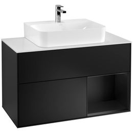 Villeroy & Boch Villeroy und Boch Finion Waschtischunterschrank F121PDPD 100cm, Abdeckplatte wei&szlig; matt, Regal rechts Black matt lacquer, Black matt lacquer