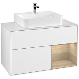 Villeroy & Boch Villeroy und Boch Finion Waschtischunterschrank F121PCGF 100cm, Abdeckplatte wei&szlig; matt, Regal rechts Oak Veneer, Glossy white lacquer
