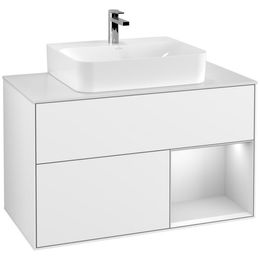 Villeroy & Boch Villeroy und Boch Finion Waschtischunterschrank F121MTGF 100cm, Abdeckplatte wei&szlig; matt, Regal rechts White matt lacquer, Glossy white lacquer