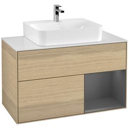 Villeroy & Boch Villeroy und Boch Finion Waschtischunterschrank F121GKPC 100cm, Abdeckplatte wei&szlig; matt, Regal rechts Anthracite matt, Oak Veneer