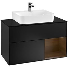 Villeroy & Boch Villeroy und Boch Finion Waschtischunterschrank F122GNPD 100cm, Abdeckplatte black matt, Regal rechts Walnut veneer, Black matt lacquer