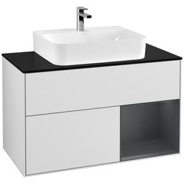 Villeroy & Boch Villeroy und Boch Finion Waschtischunterschrank F122HGMT 100cm, Abdeckplatte black matt, Regal rechts Midnight Blue Matt Lacquer, White matt lacquer