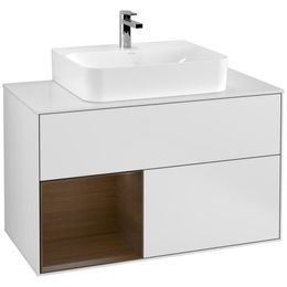 Villeroy & Boch Villeroy und Boch Finion Waschtischunterschrank G111GNMT 100cm, Abdeckplatte white matt, Emotion, Regal links Walnut veneer, White matt lacquer