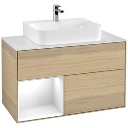 Villeroy & Boch Villeroy und Boch Finion Waschtischunterschrank G111GFPC 100cm, Abdeckplatte white matt, Emotion, Regal links Glossy white lacquer, Oak Veneer