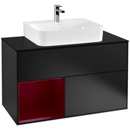 Villeroy & Boch Villeroy und Boch Finion Waschtischunterschrank G112HBPD 100cm, Abdeckplatte black matt, Emotion, Regal links Peony, Black matt lacquer