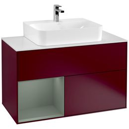 Villeroy & Boch Villeroy und Boch Finion Waschtischunterschrank G111GMHB 100cm, Abdeckplatte white matt, Emotion, Regal links Olive Matt Lacquer, Peony Matt