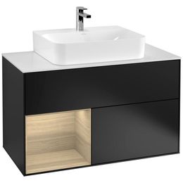 Villeroy & Boch Villeroy und Boch Finion Waschtischunterschrank G111PCPD 100cm, Abdeckplatte white matt, Emotion, Regal links Oak Veneer, Black matt lacquer