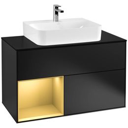 Villeroy & Boch Villeroy und Boch Finion Waschtischunterschrank G112HFPD 100cm, Abdeckplatte black matt, Emotion, Regal links Gold matt, Black matt lacquer