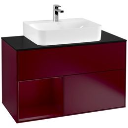 Villeroy & Boch Villeroy und Boch Finion Waschtischunterschrank G112HBHB 100cm, Abdeckplatte black matt, Emotion, Regal links Peony, Peony Matt