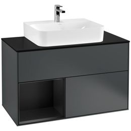 Villeroy & Boch Villeroy und Boch Finion Waschtischunterschrank G112PDHG 100cm, Abdeckplatte black matt, Emotion, Regal links Black matt lacquer, Midnight Blue Matt Lacquer