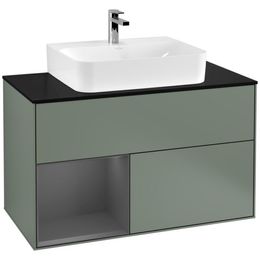 Villeroy & Boch Villeroy und Boch Finion Waschtischunterschrank F112GKGM 100cm, Abdeckplatte white matt, Regal links Anthracite matt, Olive Matt Lacquer